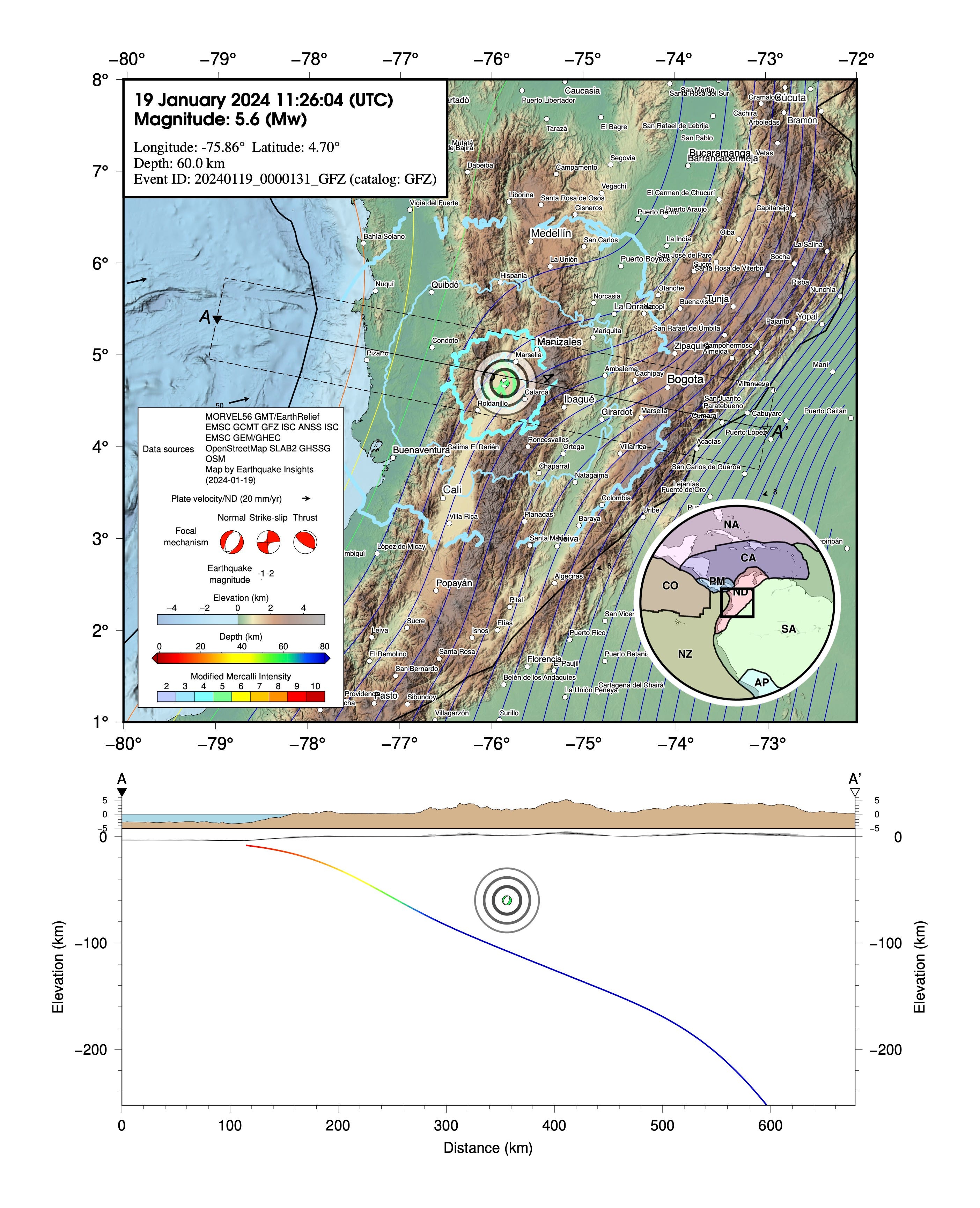 M5.6 earthquake strikes below Colombia