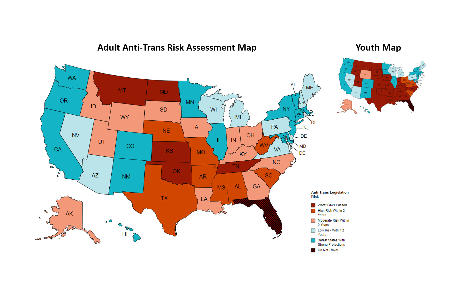 Anti-Trans Legislative Risk Assessment Map: New Adult Map