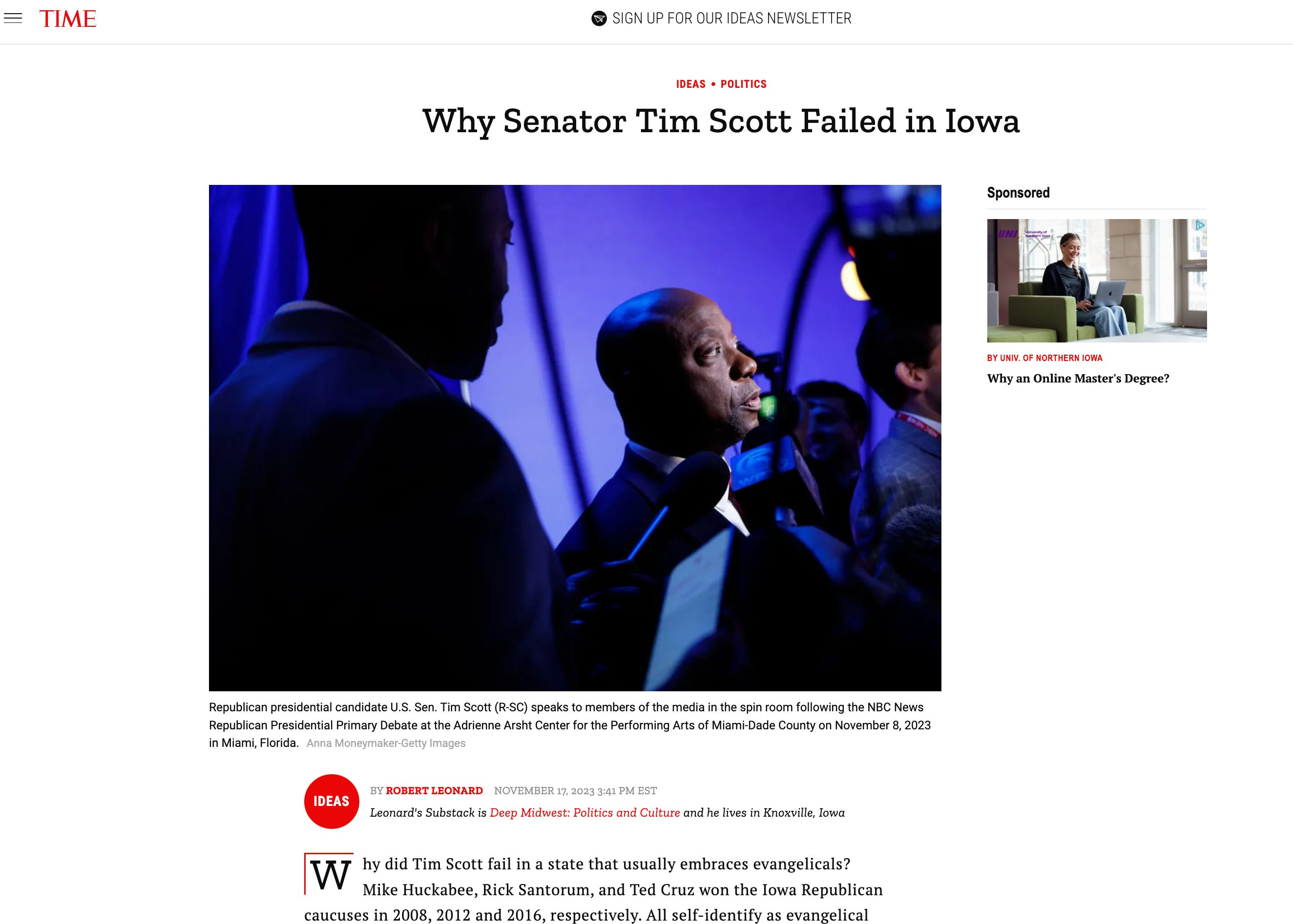 Why Senator Tim Scott Failed in Iowa - by Robert Leonard