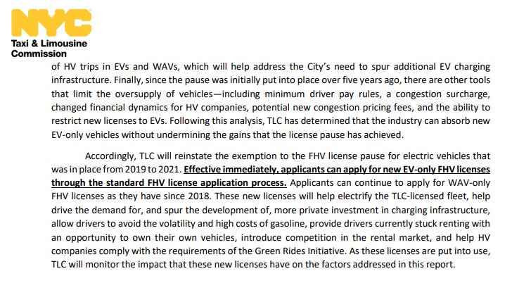 ⚡ Drivers That Buy An EV, Can Get A TLC Plate