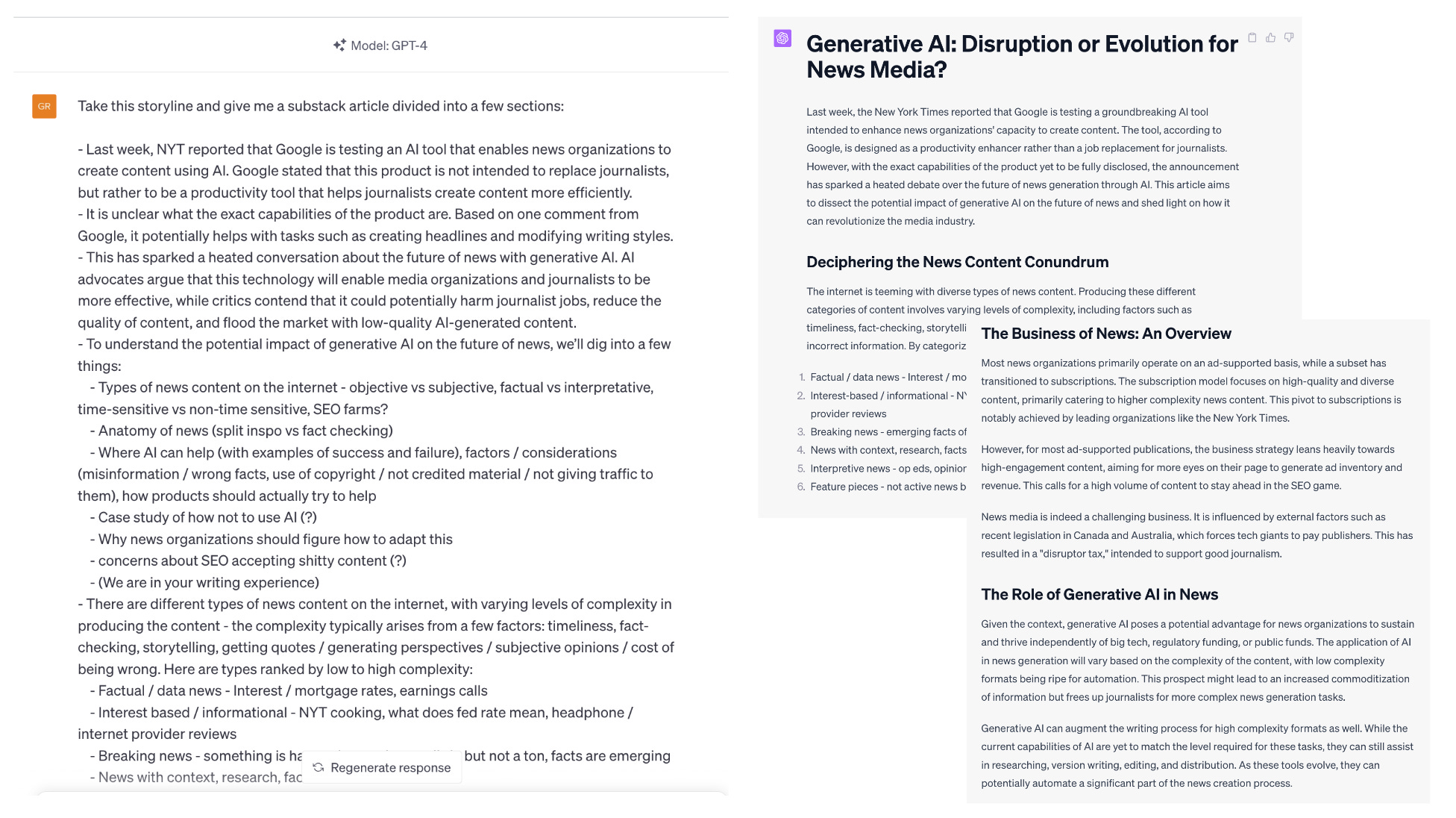 Generative AI and the Future of News - a tale of two worlds