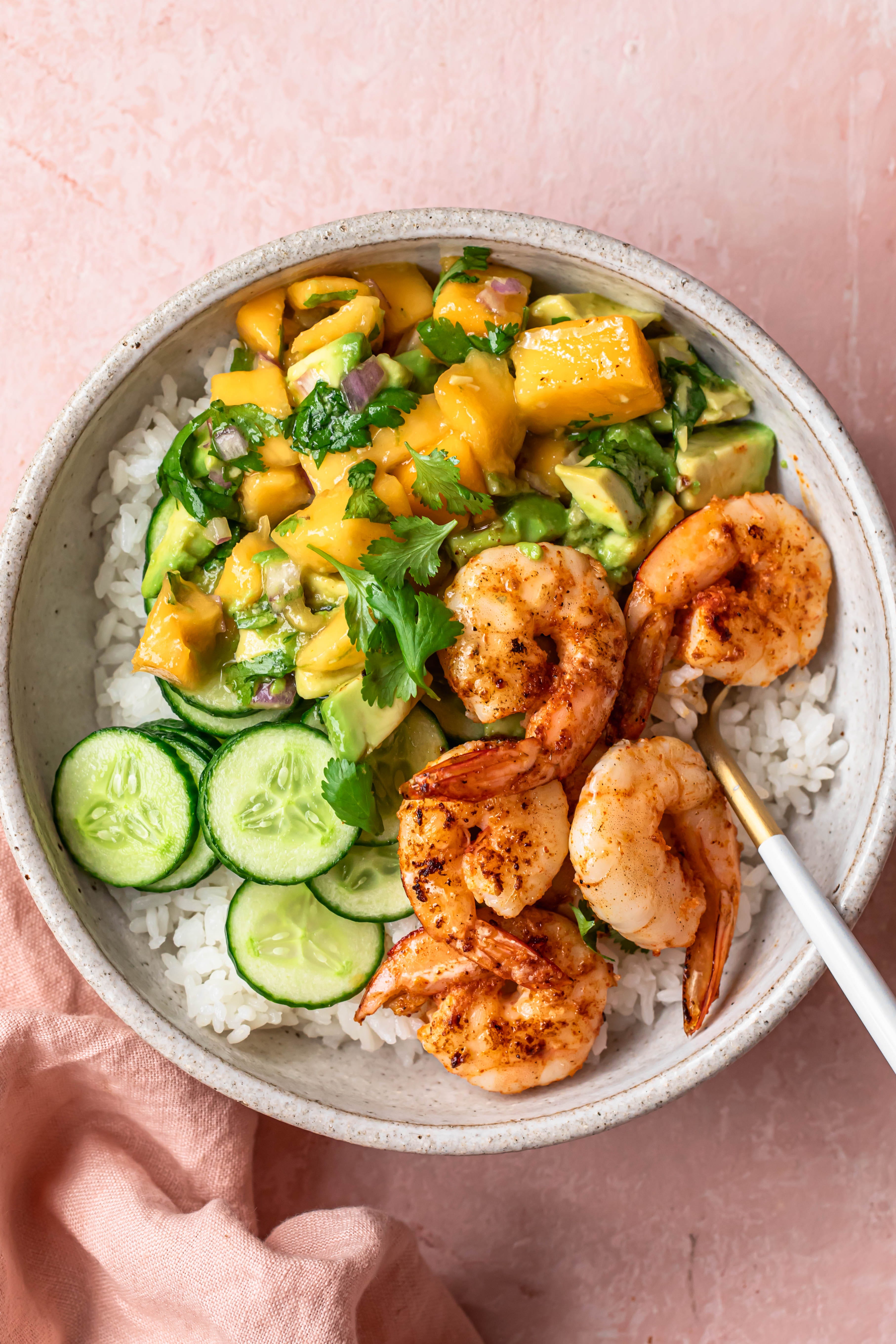 Prawn & Rice Bowls with Mango & Avocado Salsa - a Summery affair