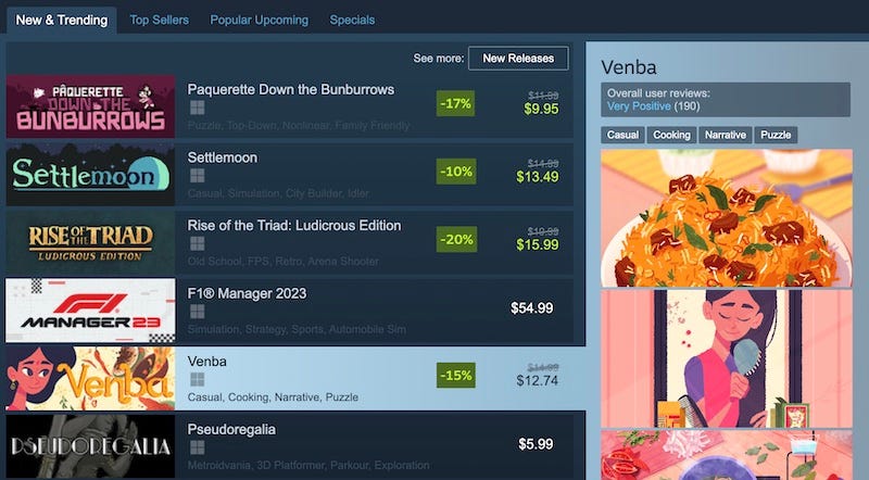 How does Steam's 'New & Trending' chart work?