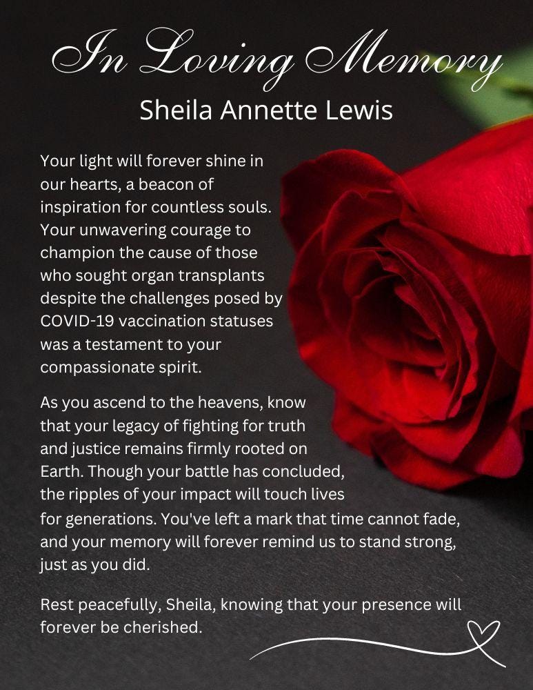 In memory of Sheila Lewis: Mark your calendar. Listen to the inspiring ...