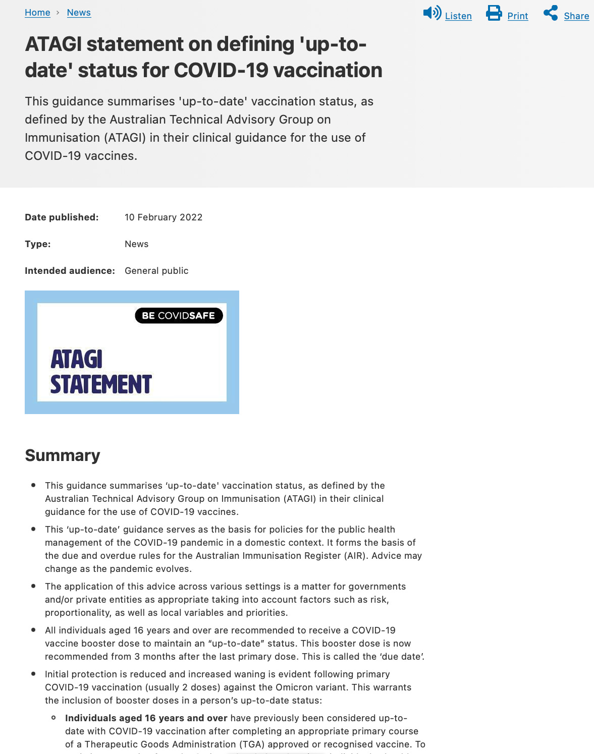 ATAGI disappears incriminating Coronavirus advice page.