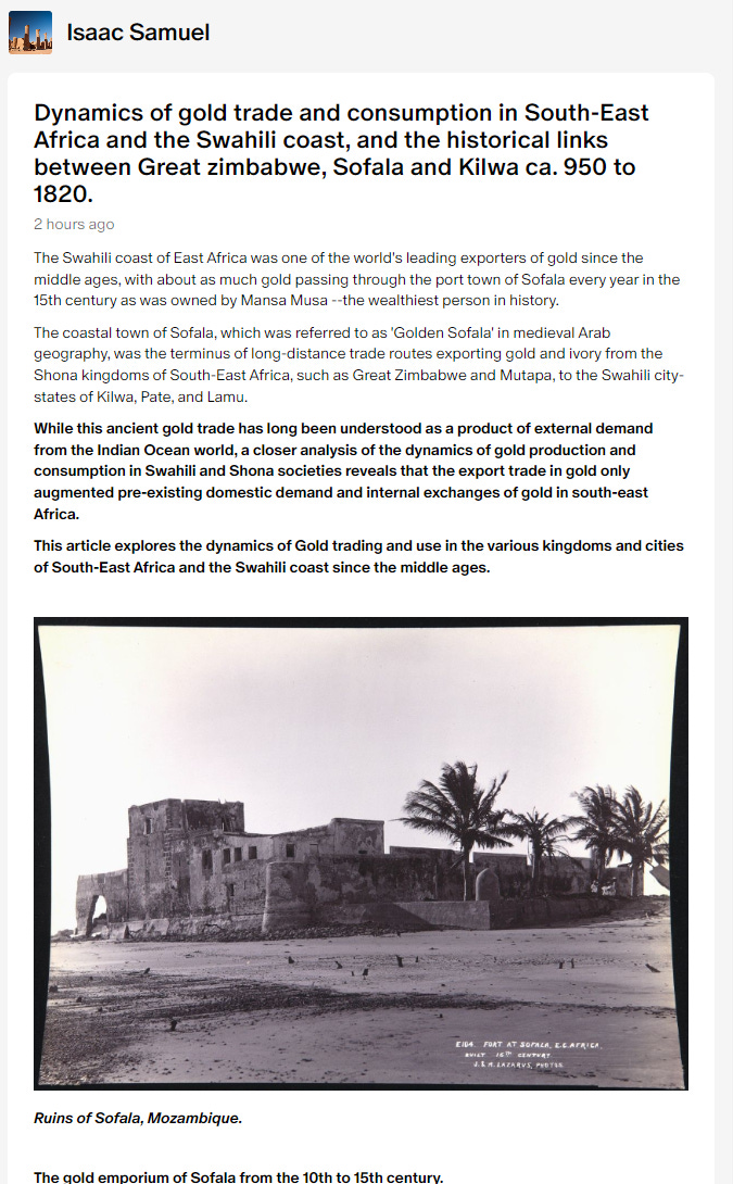 A brief history of Gold in Africa and the emporium of Sofala.
