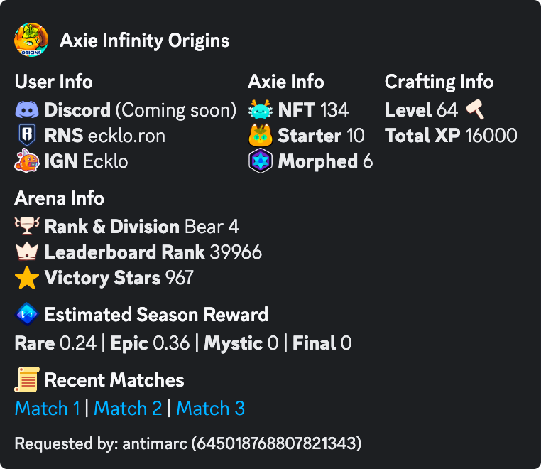 Introducing the Axie Game Stats Discord Bot! - The Lunacian