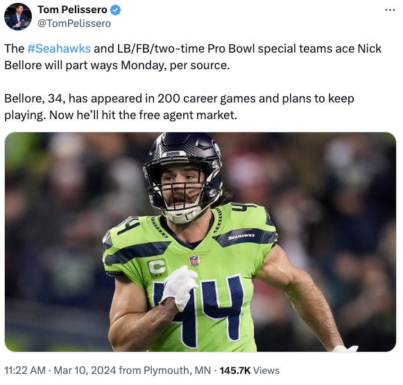 Seahawks cut Nick Bellore, what will they do next?