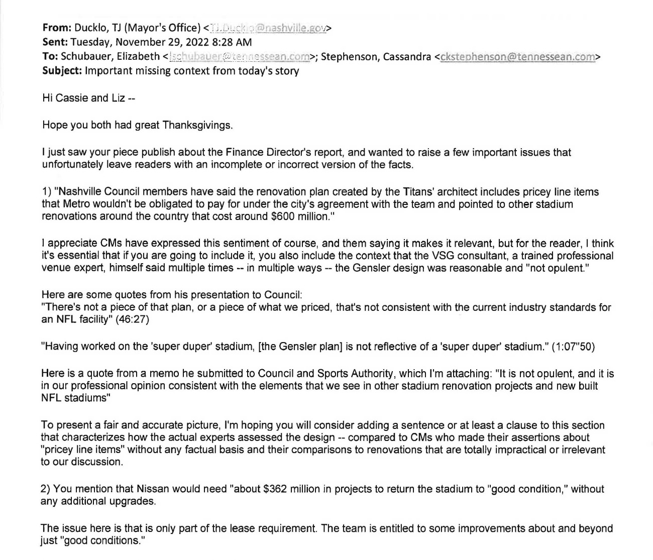 Email Records: Mayor's Office Thought The Tennessean's Stadium Deal ...