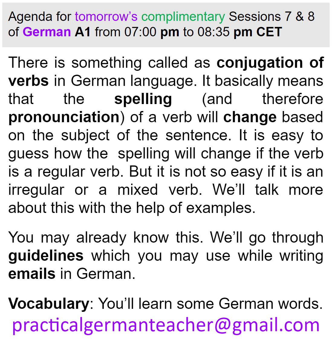 Agenda for tomorrow’s complimentary Sessions 7 & 8 of German A1 from 07 ...