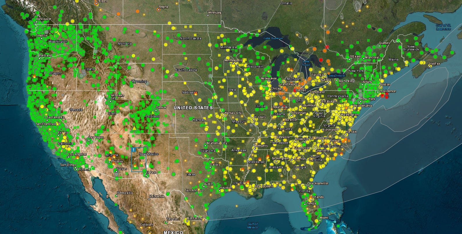 Current Air Quality Map For United States and Canada