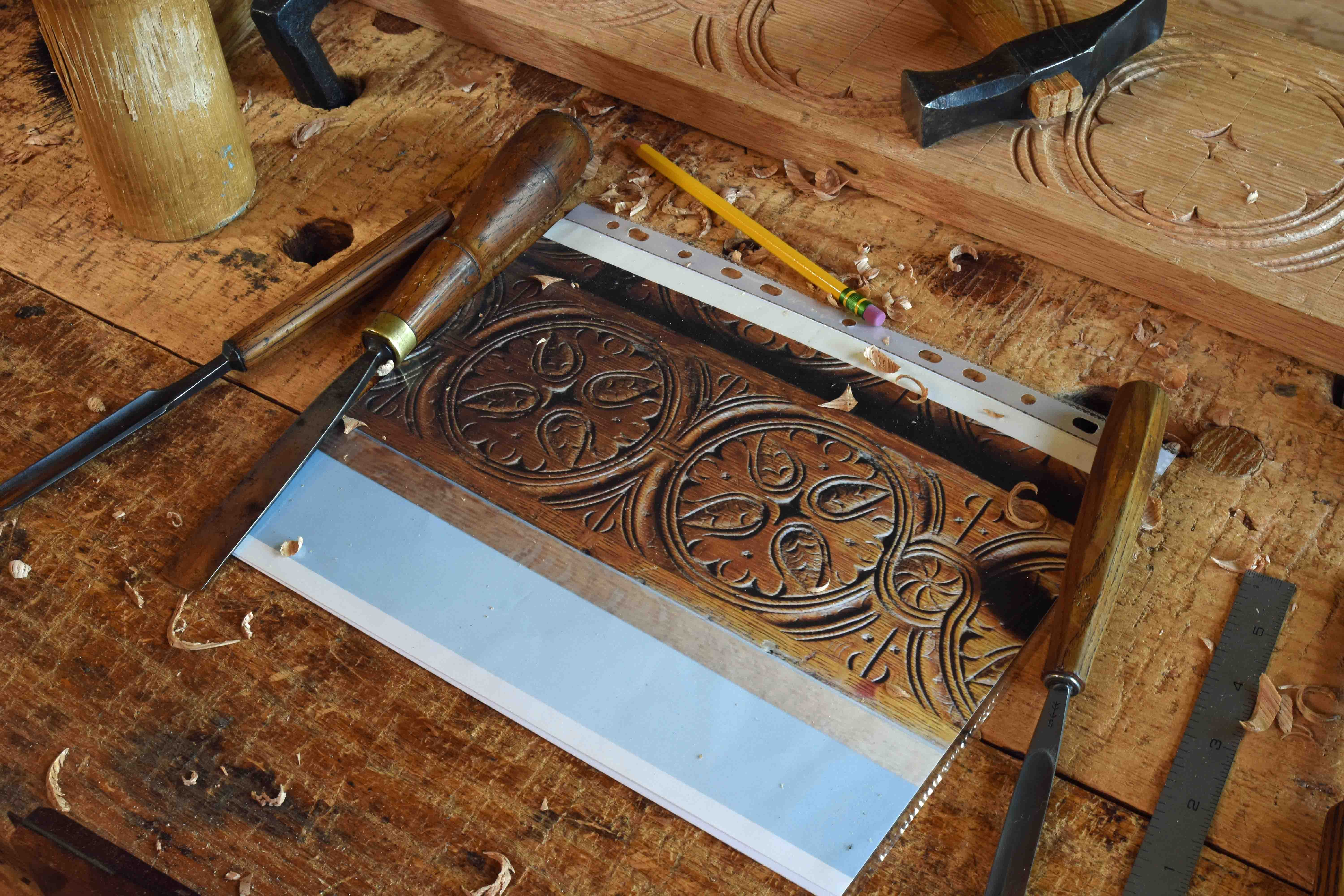 Some geometry before carving - by Peter Follansbee