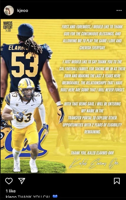 Cal Football ILB Kaleb Elarms-Orr, OT Brayden Rohme, DB Tyson ...