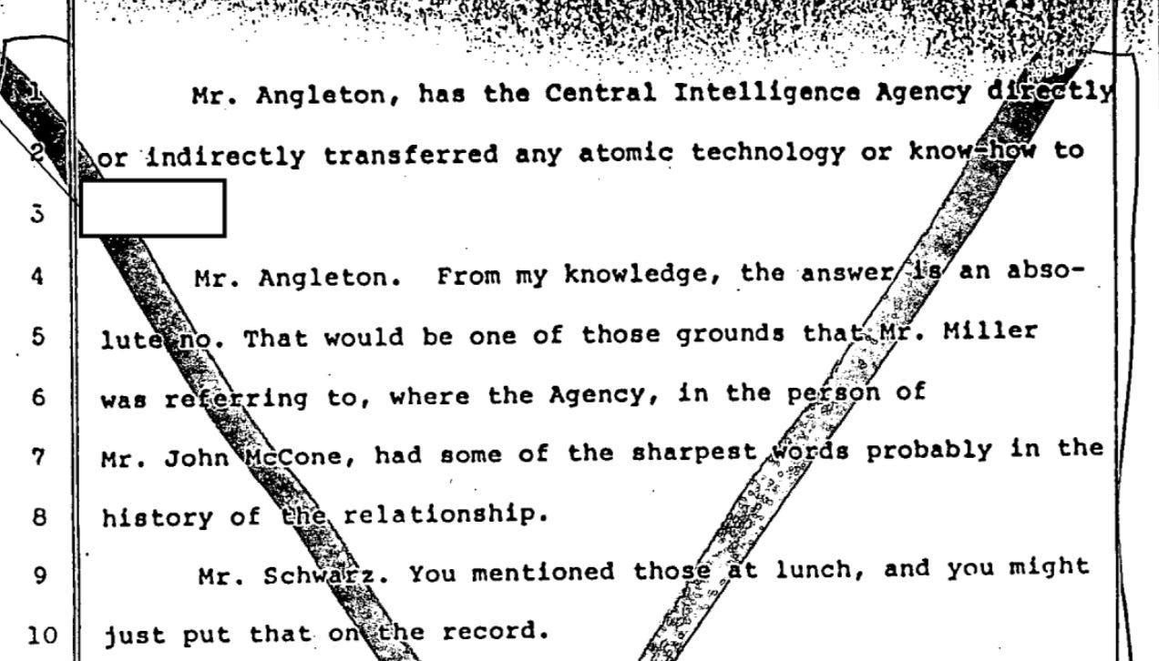 Angleton’s [Redacted] Tale of Israeli Nukes