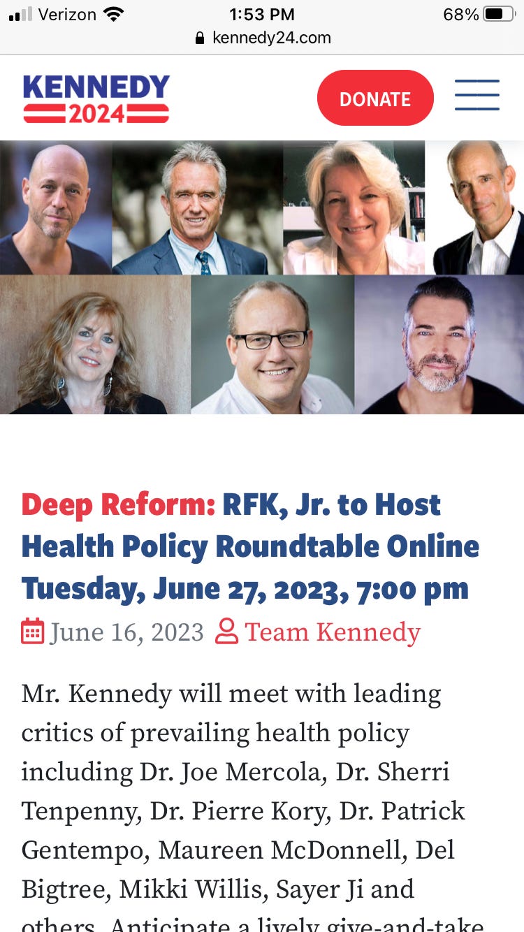 TOMORROW: Zoom Call With Robert F. Kennedy Jr. Tomorrow/Campaign Fundraiser