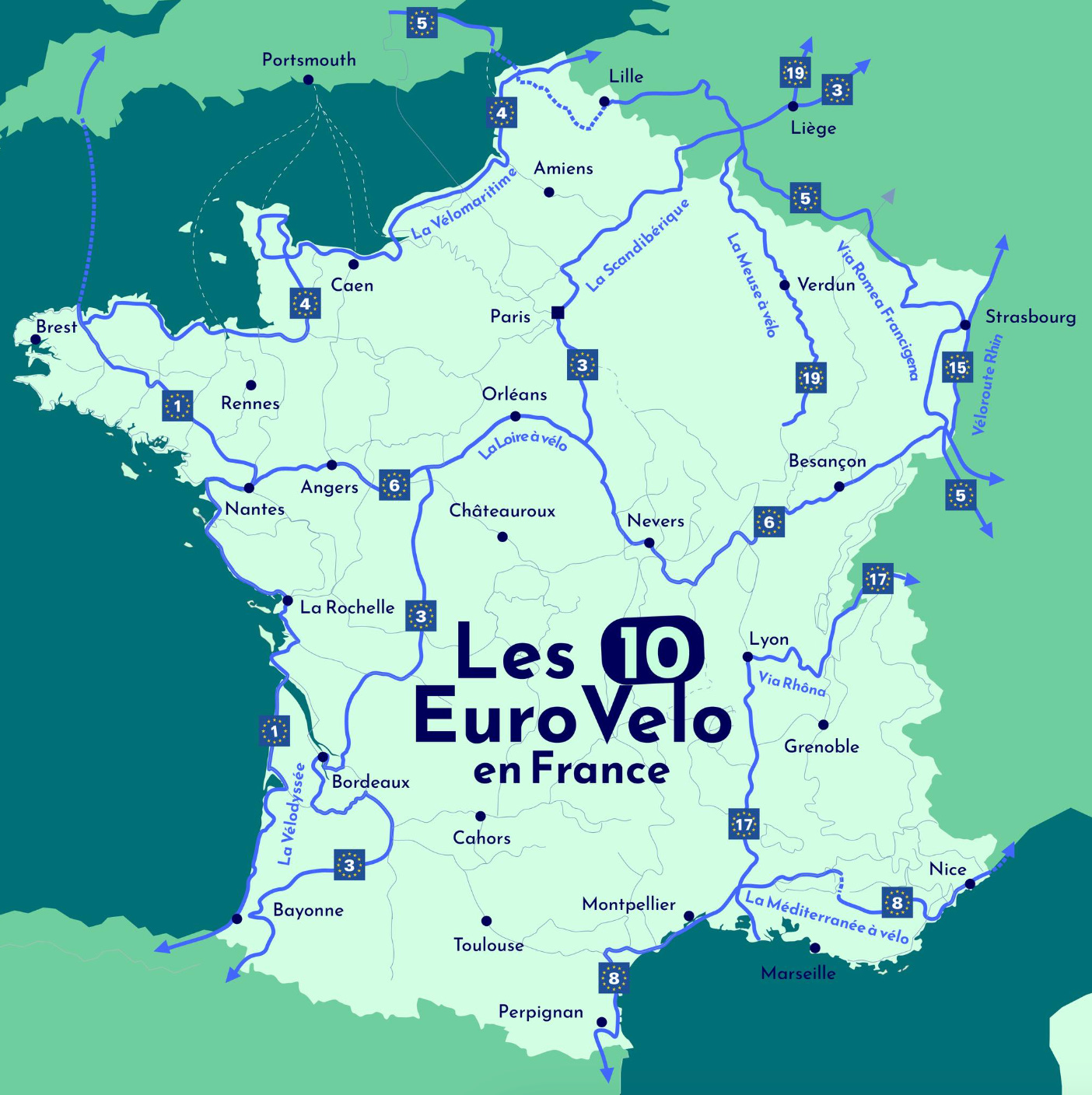 Les 10 EuroVélo en France - by Florent Picollet