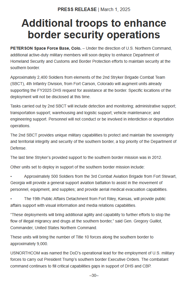 USNORTHCOM Bolsters Southern Border Security with Over 600 Additional Troops, Including ...