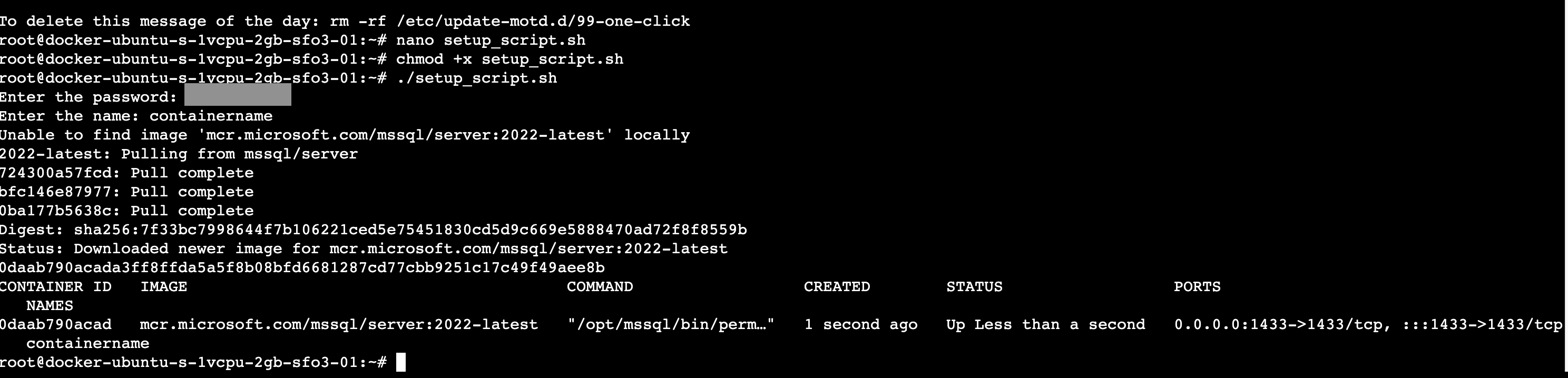 Setting up a Containerised Microsoft SQL Server on Digitalocean Docker Droplet