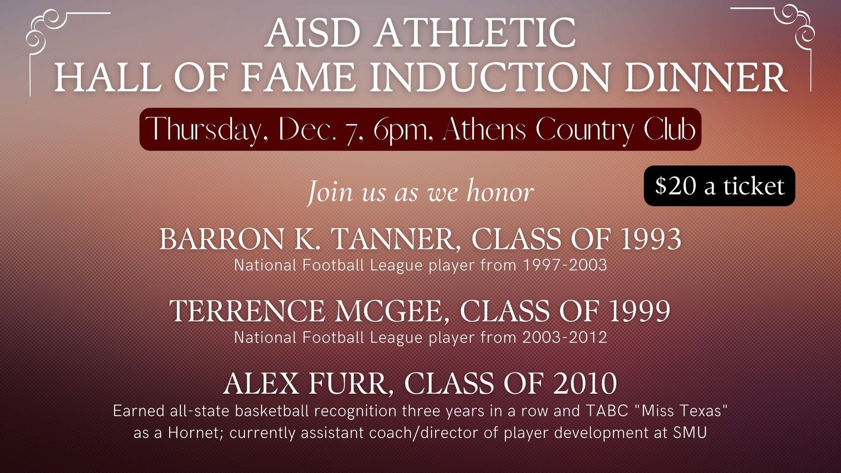 Athens ISD to host second annual Athletic Hall of Fame Induction Dinner ...