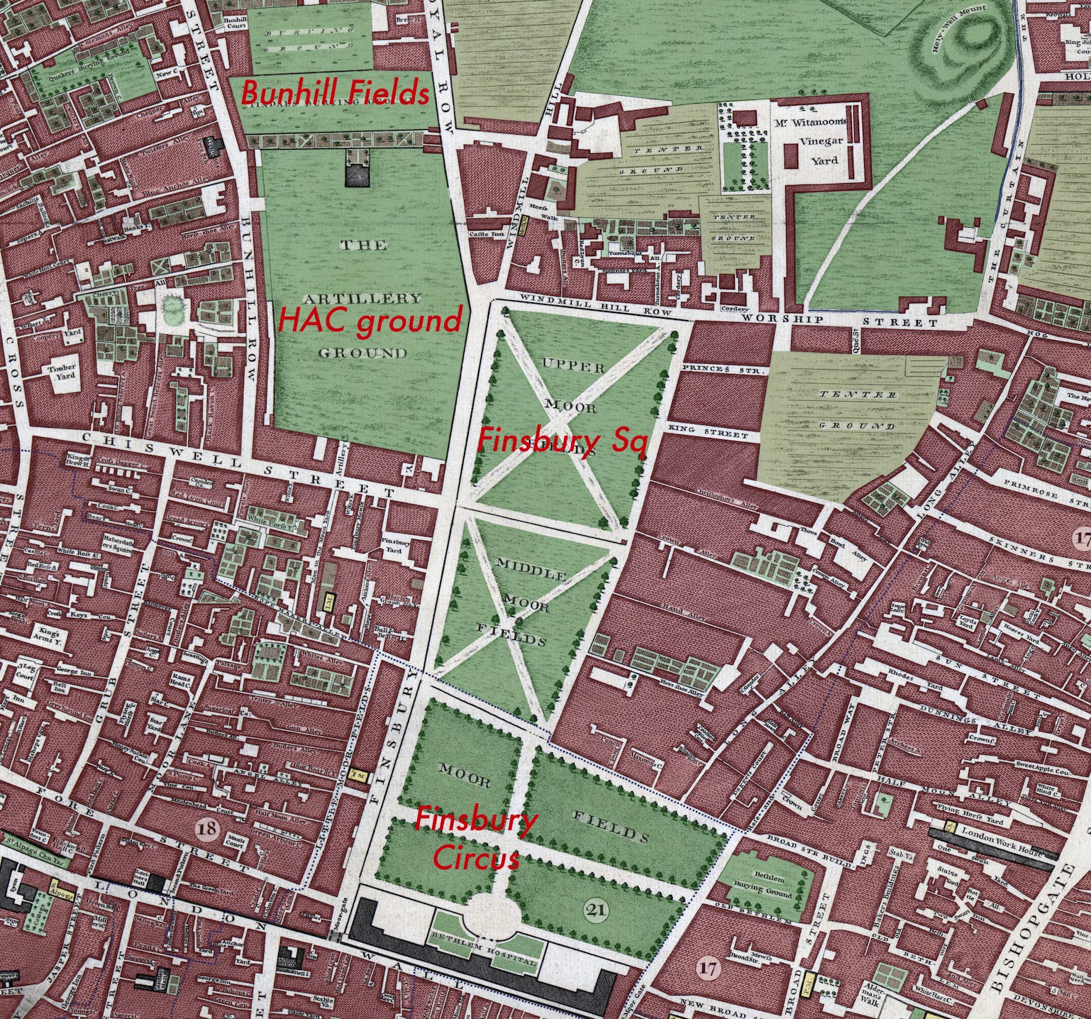 1746 In Colour: The Barbican to Bishopsgate Map