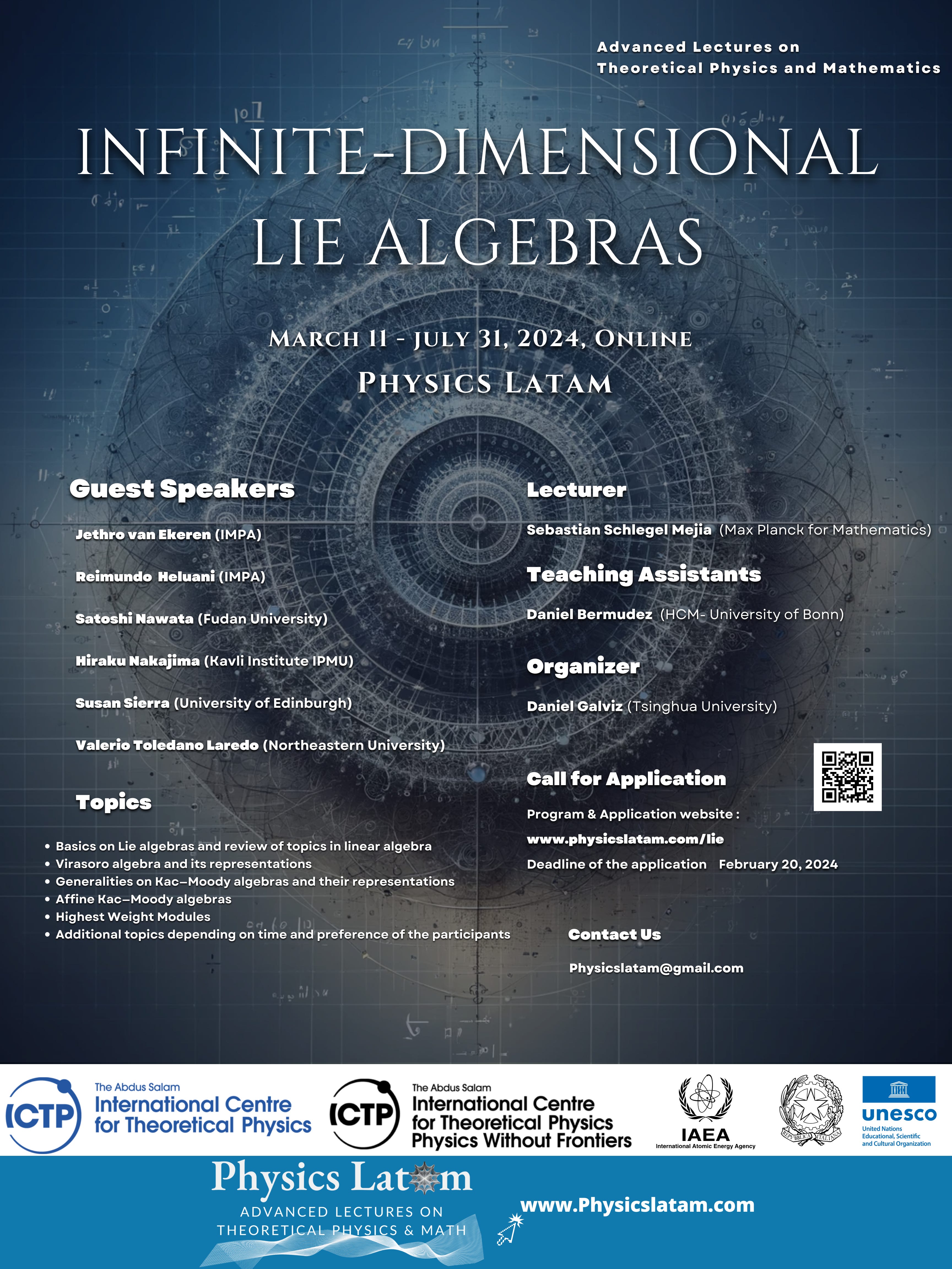 Infinite Dimensional Lie Algebras Course - Physics Latam