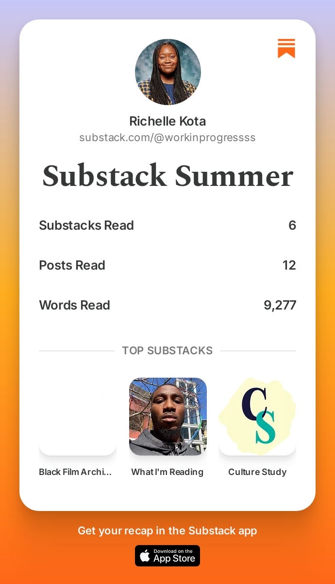 My Substack Summer - by Richelle Kota - Work in Progress