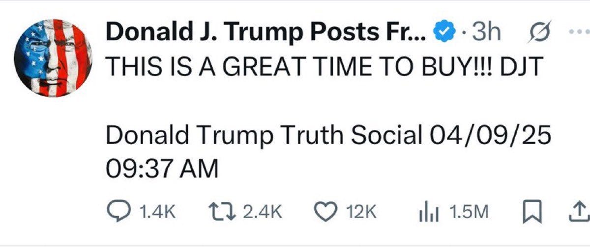 "Wow" Trump's Media Stock(DJT)Jumps 22% After Tariff Pause News. "Don't ...