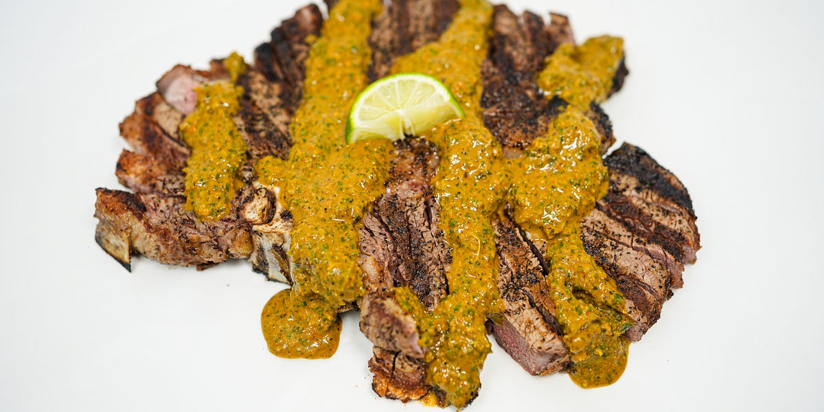 Grilled Porterhouse Steak with Jerk-Inspired Chimichurri Sauce