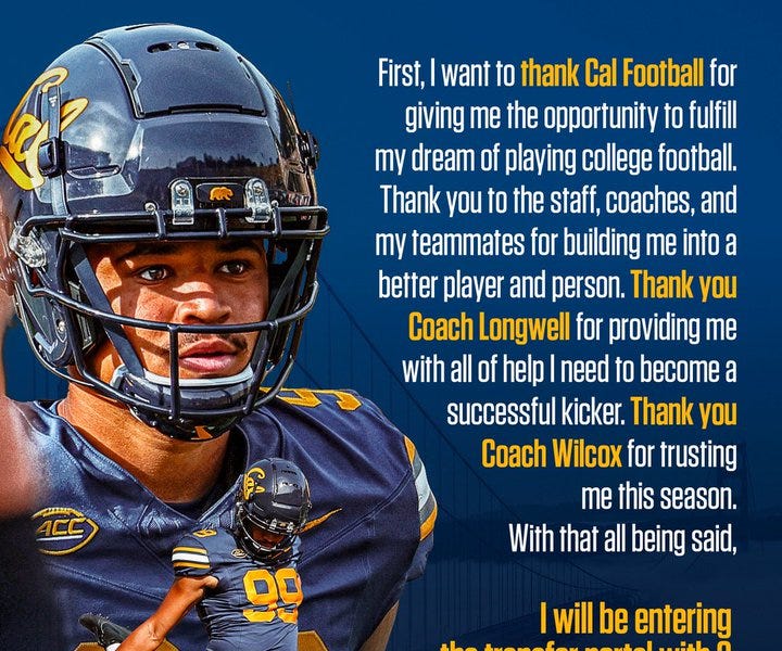 Cal kicker Derek Morris enters transfer portal