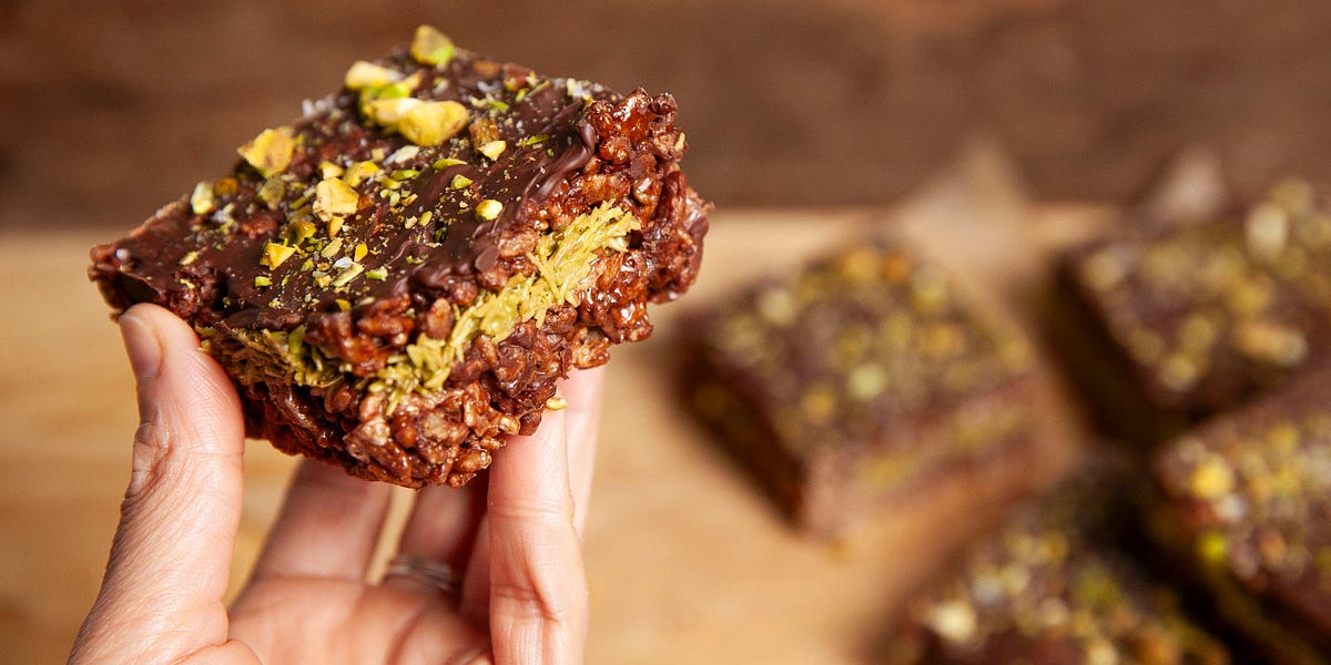 Dubai Chocolate Rice Krispie Treats - by Farideh Sadeghin