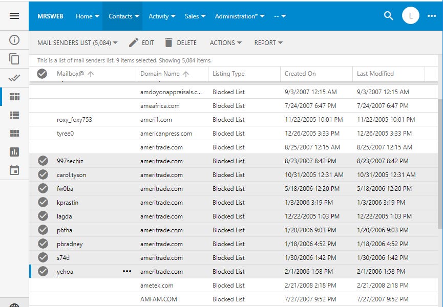 ChangeLog: edit Mail Senders List in Web - by Louis