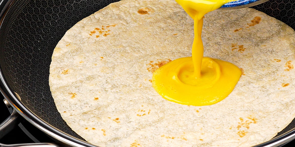 Quick and easy breakfast or lunch recipe for Cheesy Tortilla & Egg Wraps