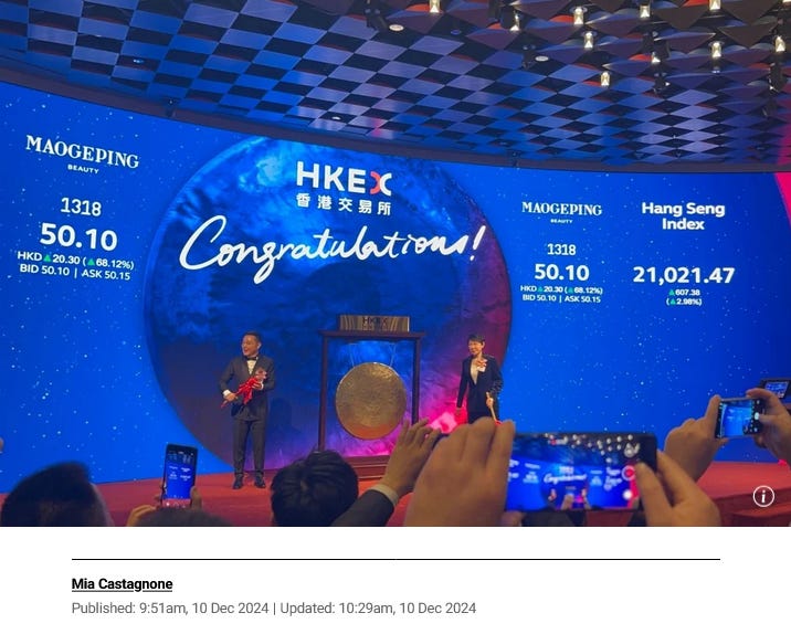 Hong Kong IPO: Chinese cosmetics firm Mao Geping shines on debut as shares surge 70%