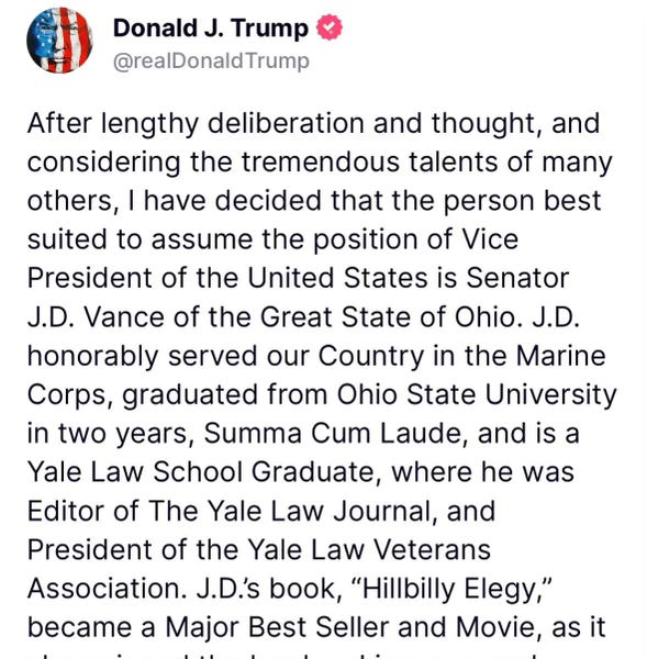 JD Vance is a grotesque choice