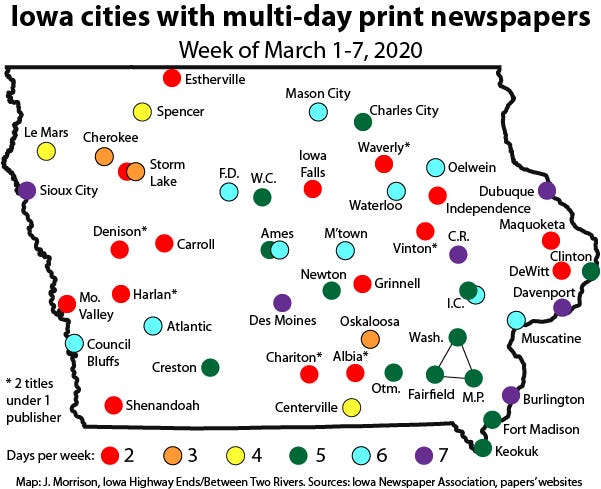 Changes to Iowa's newspaper landscape, 2019-25