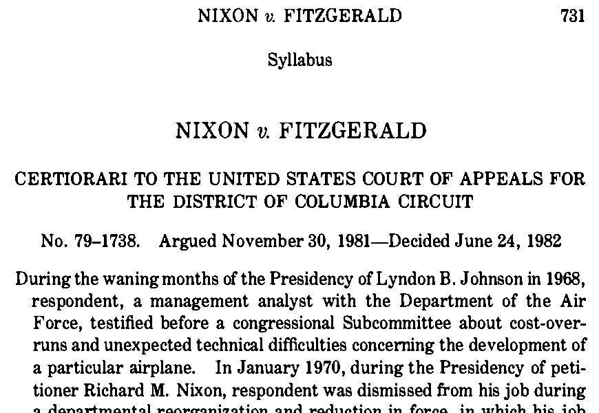 39. Nixon v. Fitzgerald and the President's "Absolute Immunity"