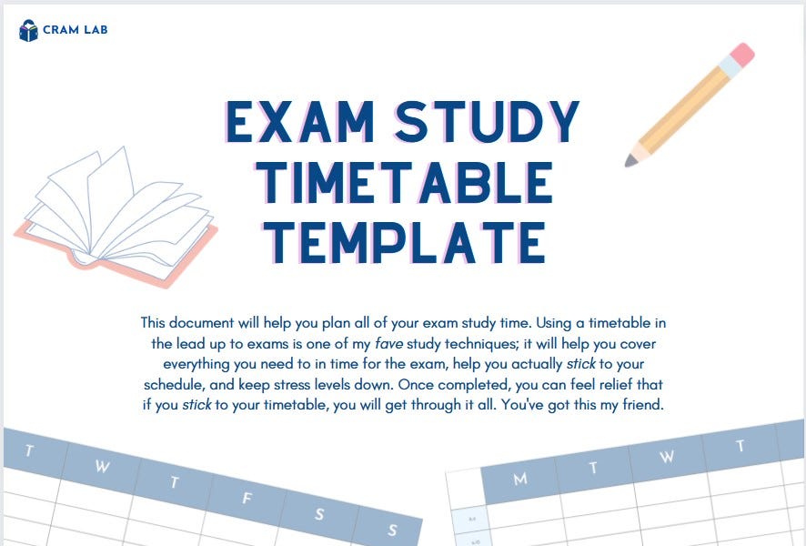More free stuff: Exam Study Timetable Template