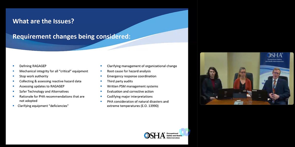 OSHA PSM Update: Notes from Stakeholder Meeting