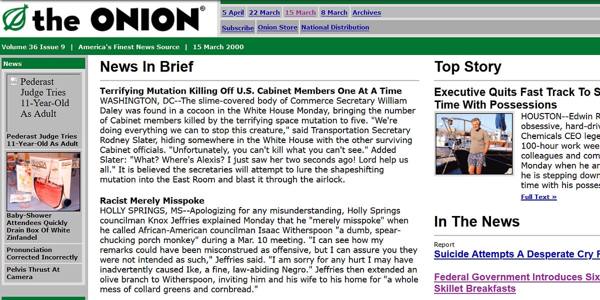 The terrifying mutation in The Onion from 20 years ago