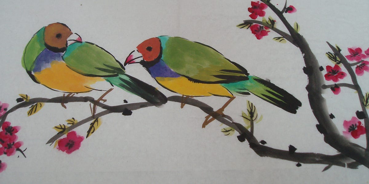 Shui-Mo Chinese Painting: Gouldian Finch By Henley