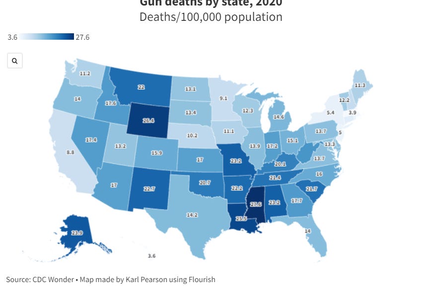 The state geography of gun deaths - by Karl Pearson