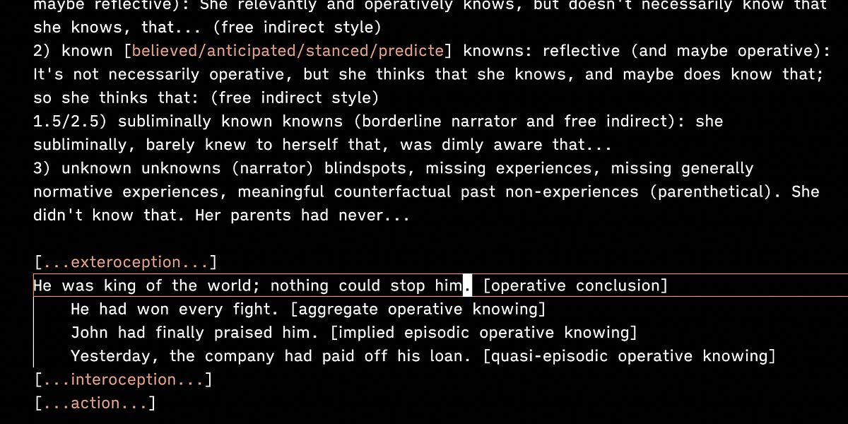 operative knowns, rumsfeld matrix, free indirect style: alpha version