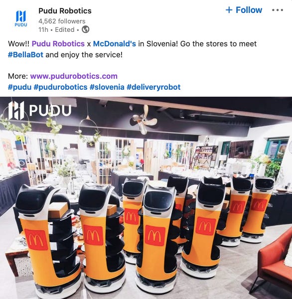 Pudu Robotics' BellaBot Now Serving McDonald's in Slovenia