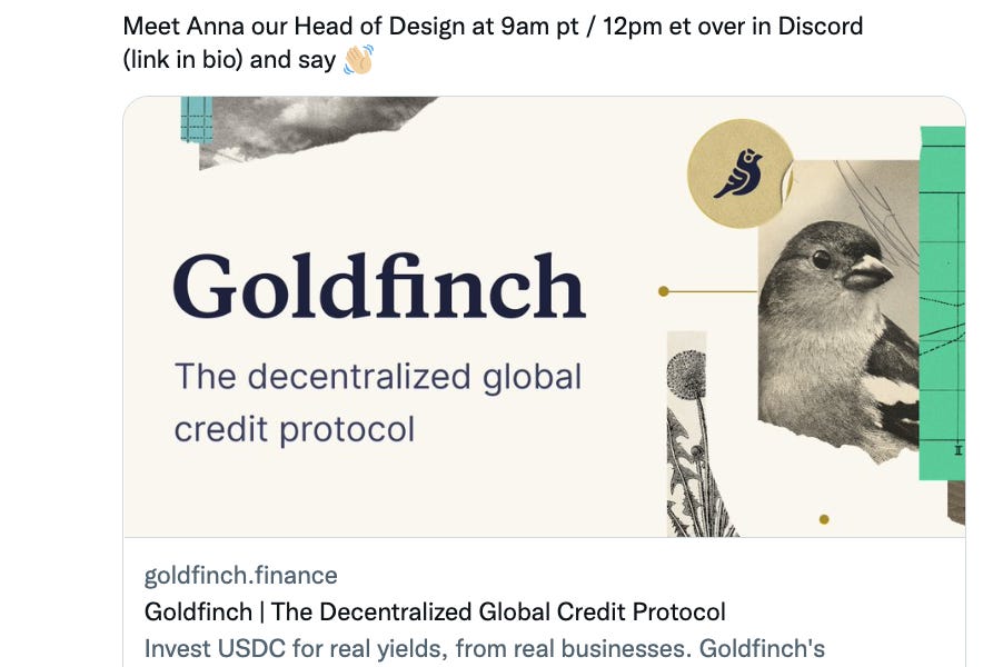 Goldfinch Update #31 - by Goldfinch Foundation - Goldfinch
