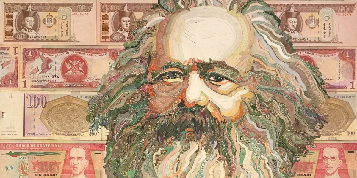 Historical Materialism- a portrait of Karl Marx, Currency collage