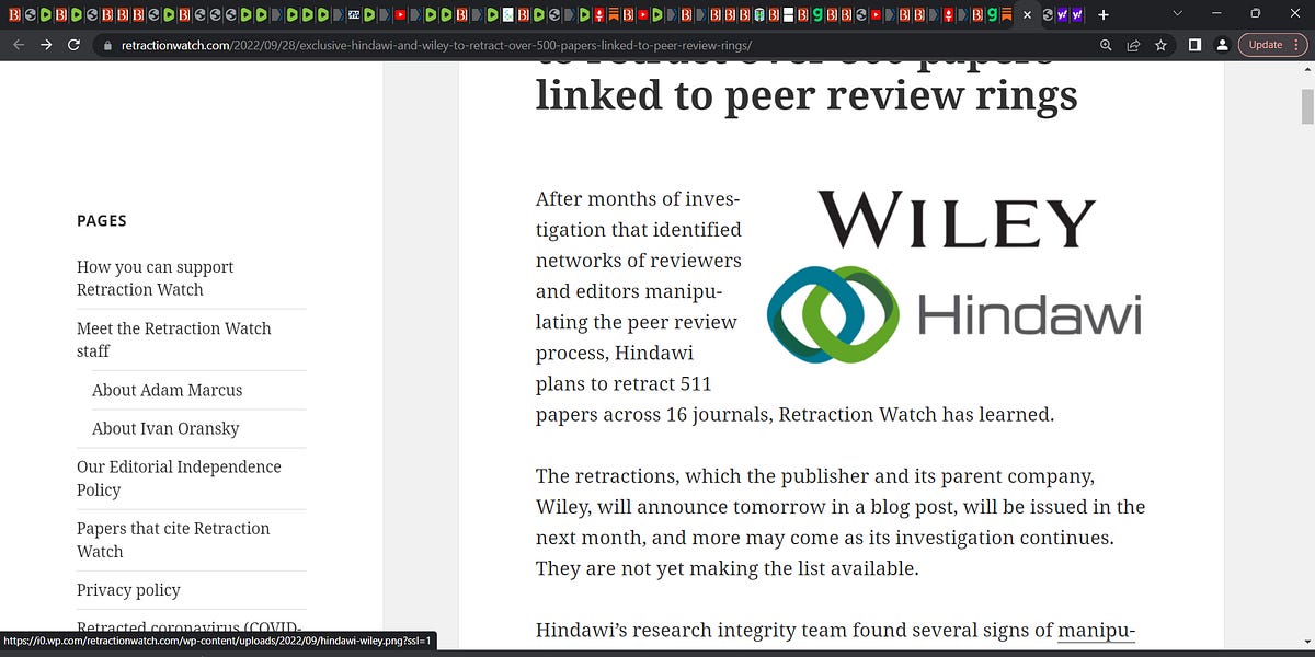 Medical JOURNAL curruption: Hindawi and Wiley to retract over 500 papers linked to peer review ...