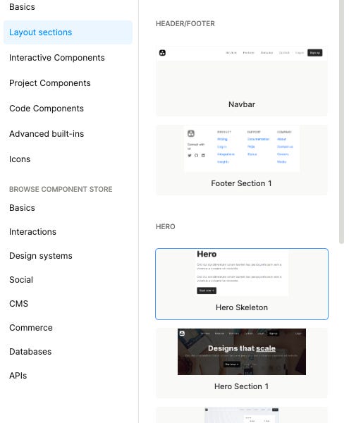 New insert panel, simpler drag/drop layouts, table component