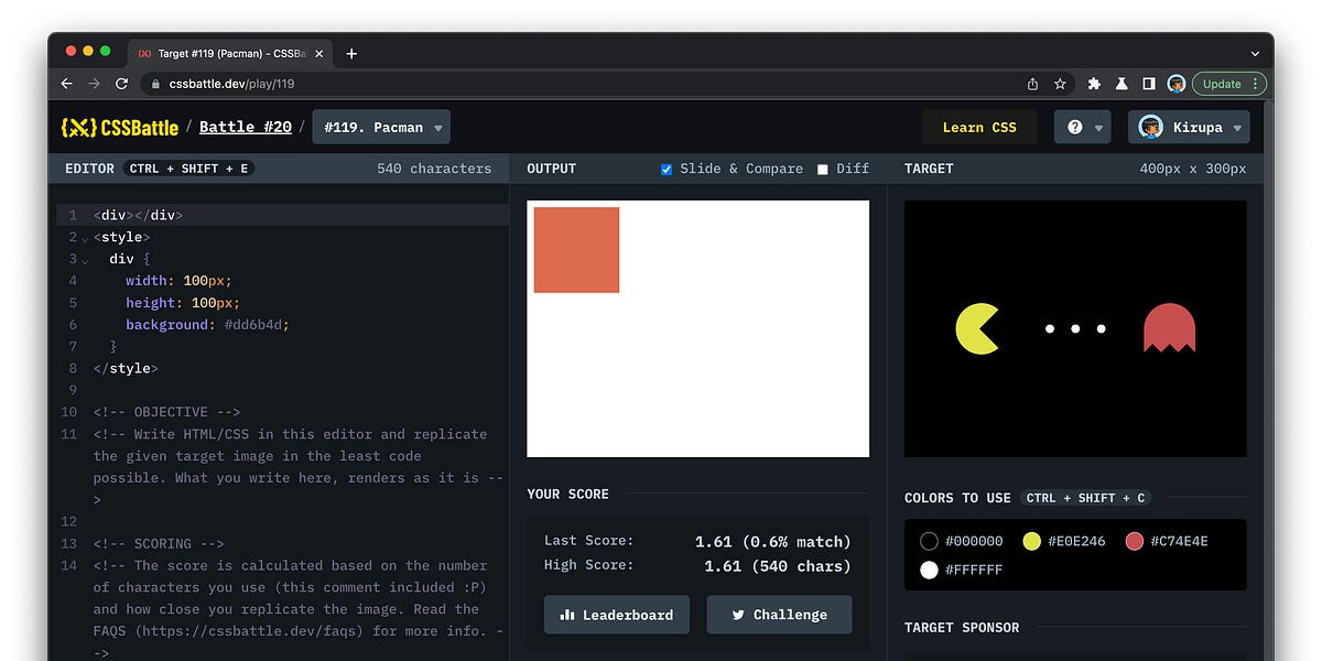 CSSBattle: Making CSS Competitive...and Fun! - KIRUPA 🍊