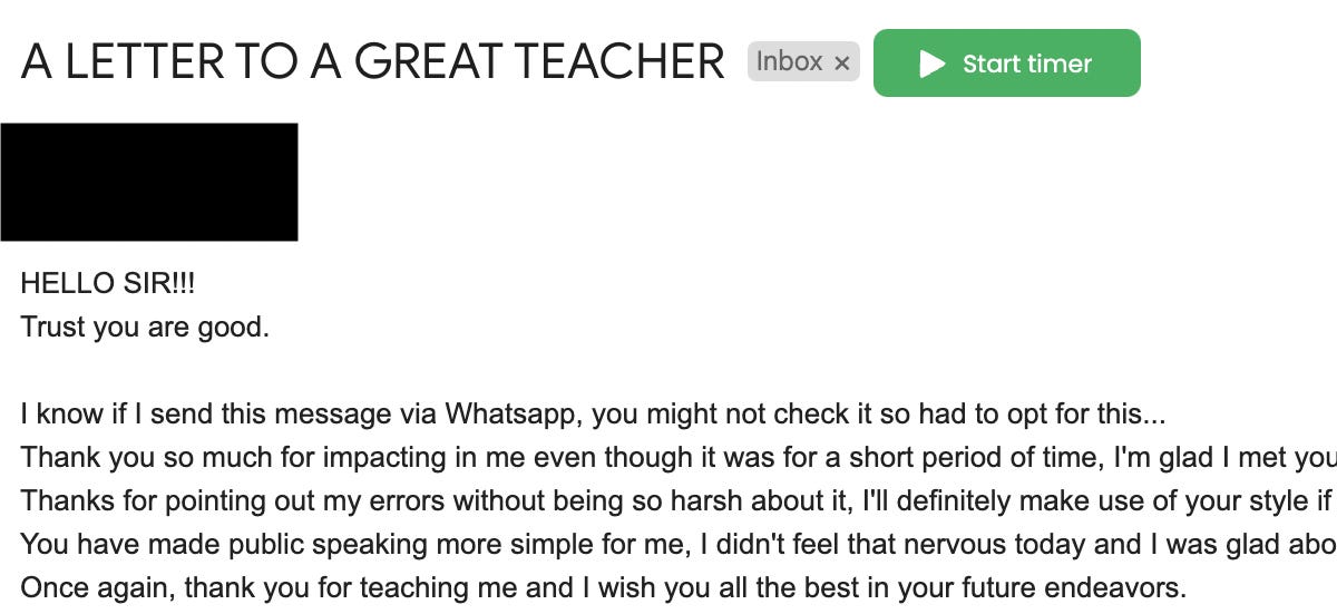 A Letter to a Great Teacher - by Sanni Alausa-Issa
