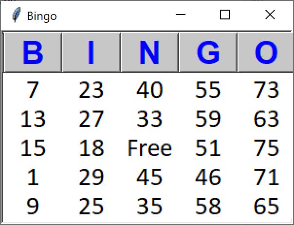 Using Python classes to create Bingo cards